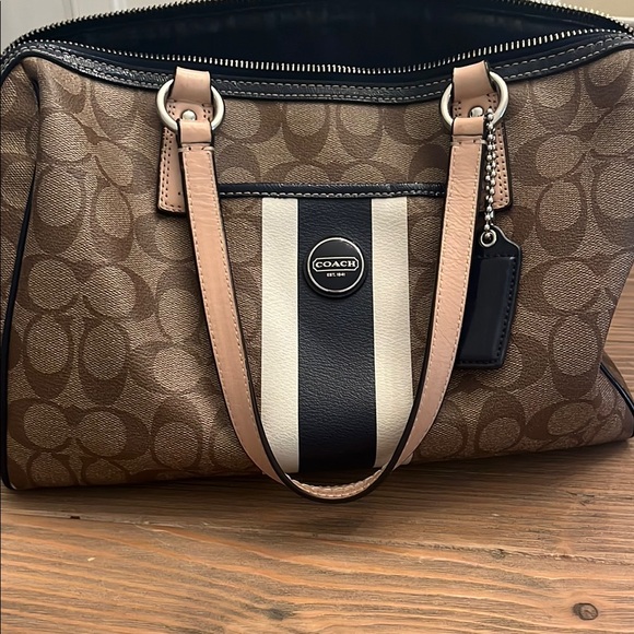 Coach | Bags | Coach Brown And Black Satchel With Signature Monogram ...